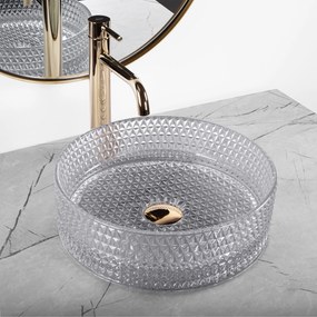 Rea Cristal, skleněné umyvadlo na desku 355 x 355 x 115 mm, kouřové sklo, REA-U9615