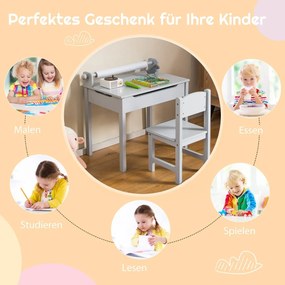 Costway Dětský stůl se senzorickým prostíráním židle pro děti, šedá