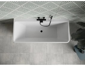 Mexen Volta, volně stojící nástěnná vana 150 x 75 cm, bílá-černá, černý matný přepad, 51131507575-70
