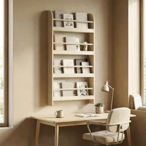 HOMCOM nástěnný knihovní regál s 4 policemi, dětský regál pro domov a kancelář, nosnost 30 kg, 59 x 12 x 113 cm, přírodní