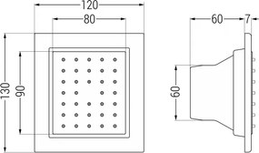 Mexen - podmítková sprchová tryska, čtvercová, 130x120 mm, bílá, 79365-20