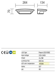 Redo 9407 - LED Venkovní nástěnné svítidlo PLATE 4xLED/3W/230V 4100K IP54 antrac