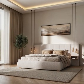 Krémová čalouněná dvoulůžková postel s roštem 180x200 cm Fioro – MESONICA