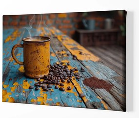 Obraz na plátně - Káva, žlutý hrnek FeelHappy.cz Velikost obrazu: 150 x 100 cm