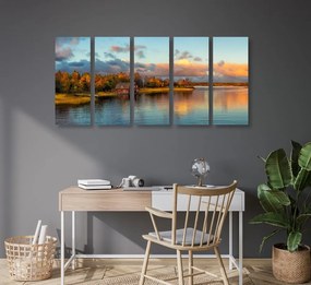 5-dílný obraz západ slunce nad jezerem - 100x50 cm