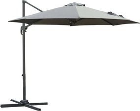 Outsunny Osmiboký Šikmý Slunečník s Rotací 360° a Křížovou Základnou, Rukojeť pro Otočení Zahradní Hliníkový Ocelový Rám Ø 3 x 2,5H m Tmavě Šedý | Aos