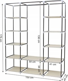 Šatní skříň Songmics RYG12M 150 x 175 x 45 cm odstíny béžové