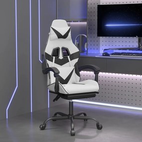 Herní židle s podnožkou bílá a černá umělá kůže 3143864