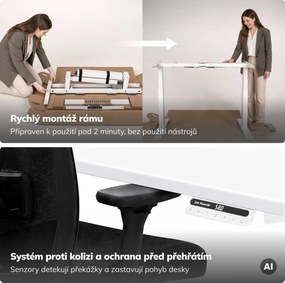 Elektrický stůl s nastavitelnou výškou ergonomický bílý,1400x700 mm: ARIA