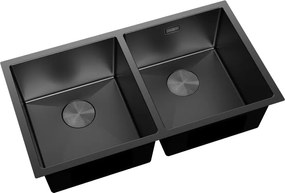 Mexen Binox, 2-komorový nerezový dřez 800 x 450 mm, černá, 6421802000-70