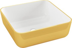Invena Malaga, umyvadlo na desku 39x39x14 cm, bílá-zlatá, INV-CE-39-013-W