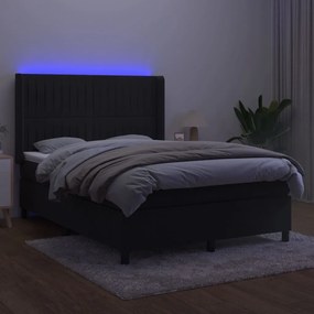 Box spring postel s matrací a LED černá 140x200 cm samet 3139687