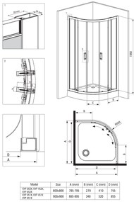 Deante Funkia, čtvrtkruhový sprchový kout s posuvnými dveřmi 90x90 cm, výška 185cm, 5mm sklo námraza, chromový profil, KYP_651K