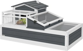 PawHut Školní domeček pro ropuchy, 2 podlaží, pro vnitřní i venkovní použití, balkon, jedlové dřevo, šedá barva