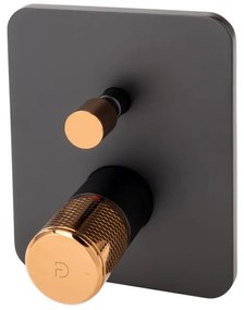F-Design Ardesia, podomítková 2-výstupová vanová/sprchová baterie, černá matně-růžové zlato, FD1-ARD-7P-25