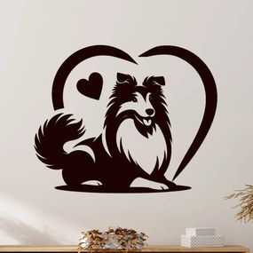 dřevo života Dřevěný obraz Sheltie v srdci Zvolte rozměr (cm): 40x32, Zvolte barvu dekoru: Černá