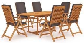 7dílný zahradní jídelní set s poduškami masivní teak šedý 3059555