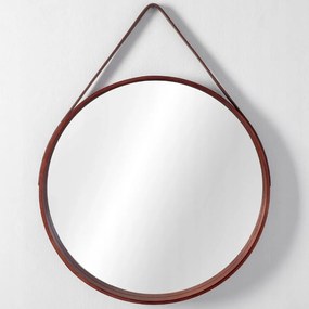 Rea - Tutumi LOFT, Kulaté dřevěné zrcadlo na pásku 50 cm, tmavá hnědá, HOM-06325