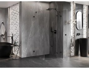 Mexen Lunar, pravostranný výklopný sprchový kout 70 x 70 cm, 8mm čiré sklo, černý profil, 834-070-070-70-00-P