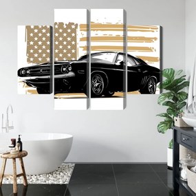 Vícedílný obraz Americké Svalové Auto S Pozadím Vlajky Usa Nedostatek Nedostatek Plátno Canvas 200x150