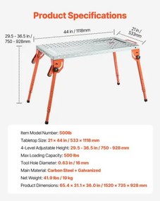 Svařovací stůl 111,8 × 53,3 cm 226,8 kg skládací pracovní stůl s nastavitelnou