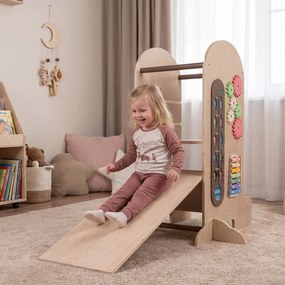 Costway 4 v 1 Dětská výuková věž se skluzavkou Montessori žebřík s křídovou