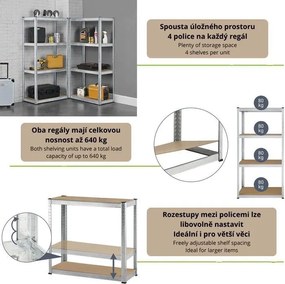 Sada Kovový regál 2 ks 160 × 80 × 40 cm, 8 polic, variabilní