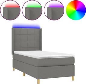 Box spring postel s matrací a LED tmavě šedá 90x200 cm textil 3138846