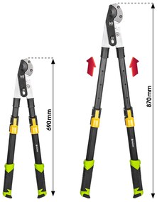 Fieldmann FZNR 1014 Teleskopické pákové nůžky Průměr střihu: 40 mm, Čistá hmotnost: 1500 g, Rozměry: délka 67-85 cm, šířka 22 cm, Výjimečně ostrá