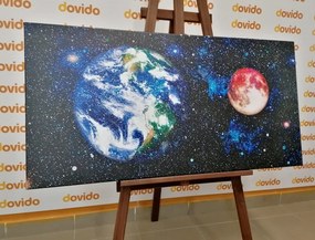 Obraz planeta Země a červený Měsíc - 100x50 cm