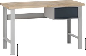 Výškově nastavitelný dílenský stůl G7, buková spárovka, 1500 x 685 x 840-1040 mm, 1x kontejner, 1 zásuvka, grafit