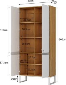 Vysoká kancelářská skříň Houseland Nuvia Loft 90 cm dub/bílá