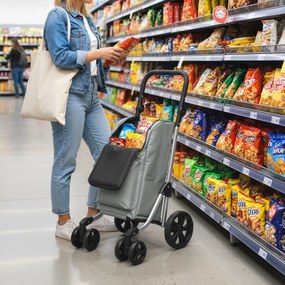 HOMCOM Nákupní vozík, 46 litrová taška, skládací nákupní vozík s chladicí taškou, nastavitelná rukojeť, hliníkový rám, šedá