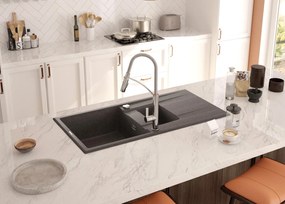 Deante Eridan, granitový dřez na desku 1000x500x208 mm Z/O, 3,5" + prostorově úsporný sifon, 1,5-komorový, grafitová metalíza, ZQE_G513