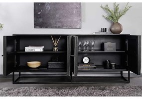 Massive home | Masivní příborník BARRACUDA 180cm černé mangové dřevo s teakovou šedou přední deskou