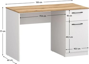 PC stůl, bílá/dub evoke, VELIS 1D1S/120