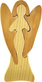 AMADEA Dřevěné puzzle anděl, masivní dřevo dvou druhů dřevin, 15 cm