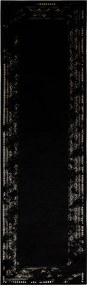 Dywany Łuszczów, Běhoun Gloss 408C 86 geometric black/gold, 80x300, černá, obývací pokoj
