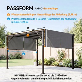 Outsunny Sada 2 skládacích pergolových náhradních plachet 4,9 x 1,2 m pro pergolu 3 x 3 m, polyesterová látka, tmavě šedá, UV ochrana