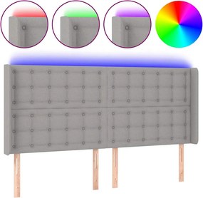 Čelo postele s LED světle šedé 203x16x118/128 cm textil 3124504
