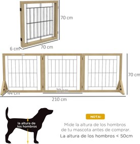 PawHut Dřevěná bariéra pro psy 210x70 cm Skládací brána pro domácí zvířata se 3 panely, oboustranným sklápěním a trojúhelníkovými podpěrnými nohami p…