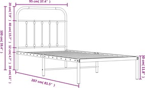 vidaXL Kovový rám postele s čelem 90 x 200 cm [352620] Barva: Černá