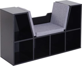 HOMCOM Dvoudílná knihovna s moderním designem a lavičkou, 6 přihrádek a 3 polštáře, 102D x 30Š x 61V cm, Černá Šedá | Aosom