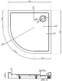 Mexen Flow+, čtvrtkruhová sprchová vanička 90 x 90 cm, bílá lesklá, 46Q109090H
