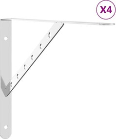 Policové držáky 4 ks 40 x 2,5 x 25 cm stříbrné nerezová ocel 30300