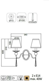 ACA DECOR Nástěnné svítidlo EVITA max. 2x40W/E14/230V/IP20