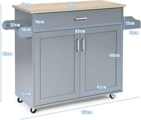 Costway Kuchyňský ostrůvek vozík pojízdný úložný vozík velká skříňka šedá +