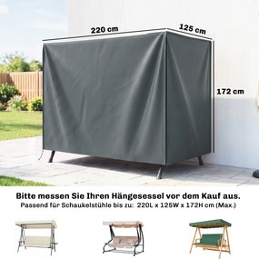 Hollywoodský kryt na 3místnou houpačku Voděodolný ochranný kryt na zahradní houpačku Oxfordská tkanina 220 x 125 x 172 cm, šedý
