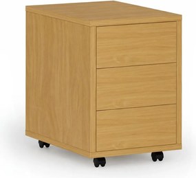 Kancelářský mobilní kontejner PRIMO WOOD, PUSH-lock, 3 zásuvky, buk