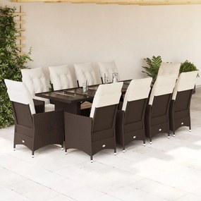 11dílný zahradní bistro set s poduškami hnědý polyratan 3277264